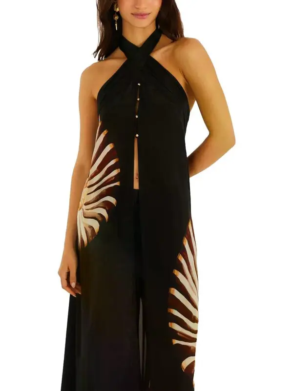 Farm Rio Ammonite Print Halterneck Top - Black