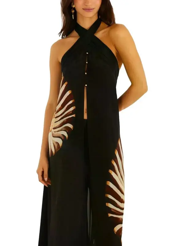 Farm Rio Ammonite Print Halterneck Top - Black