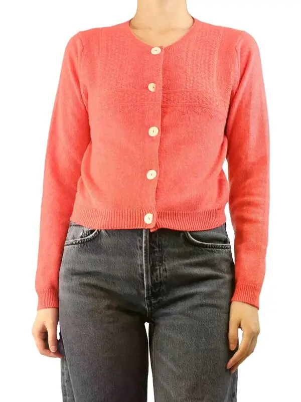 BRORA Cashmere Pointelle Knit Button-up Cardigan - Orange