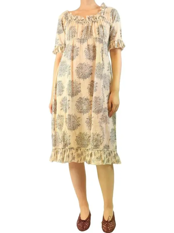 DOSA Printed Ruffle Trim Midi Dress - Neutrals