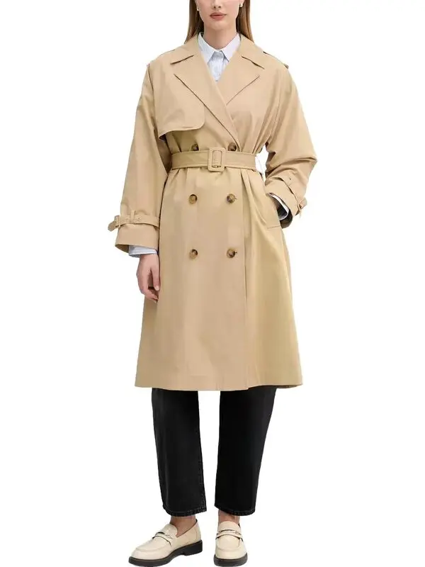 BENETTON Double-breasted Belted Trench Coat - Neutrals