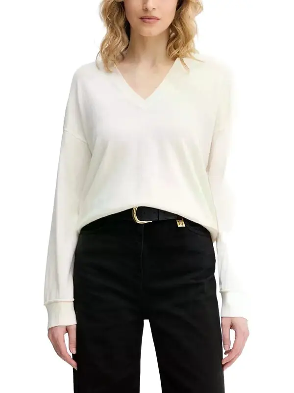 BENETTON V-neck Drop Shoulder Sweater - Neutrals