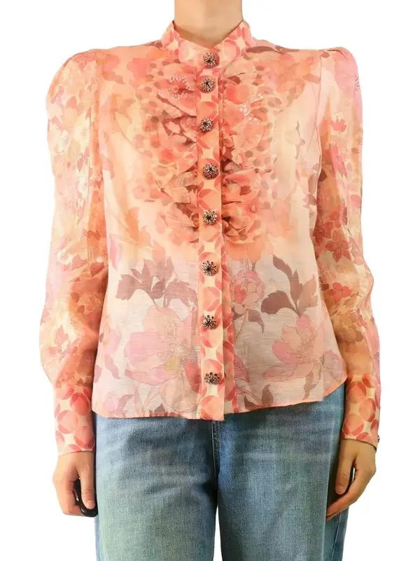 Zimmermann Ruffled Floral-print Blouse - Pink