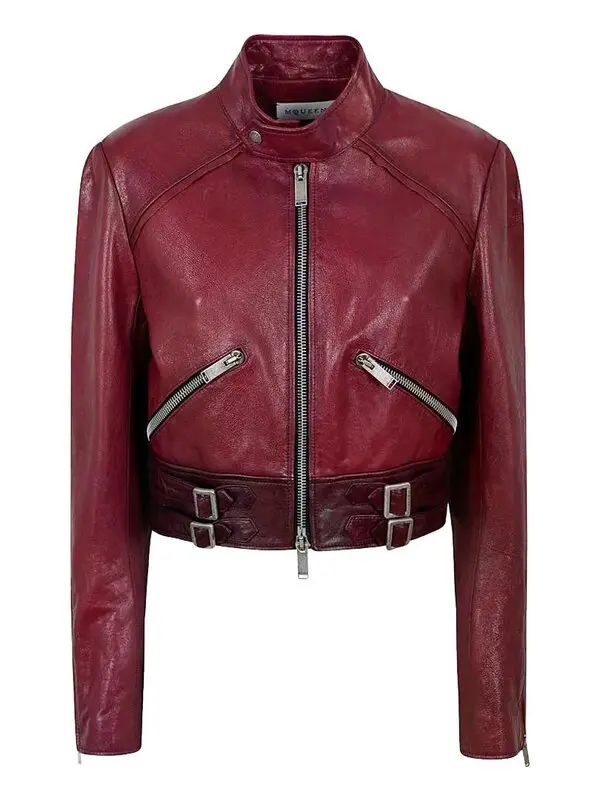 Alexander McQueen Buckled Leather Jacket - Red