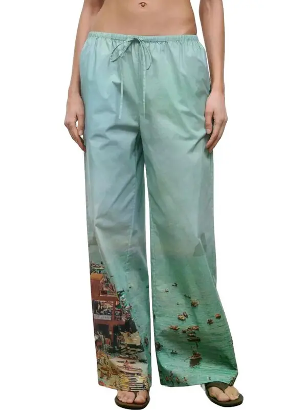 Staud Mateo Graphic-print Trousers - Blue