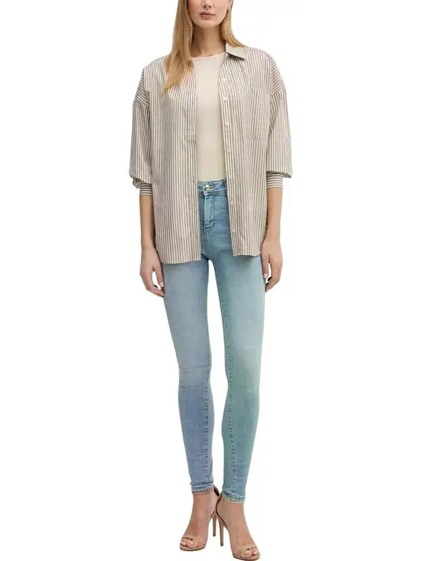 BENETTON Vertical Stripe Chest Pocket Shirt - Neutrals
