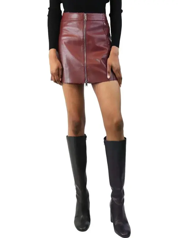 MAX&CO. Leather Mini Skirt With Distressed Trim - Red
