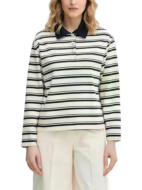 BENETTON Striped Long-sleeved Polo Shirt - Neutrals