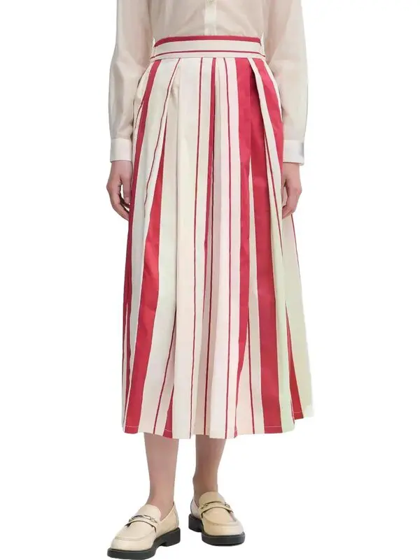 BENETTON Vertical Stripe Pleated Midi Skirt - Neutrals