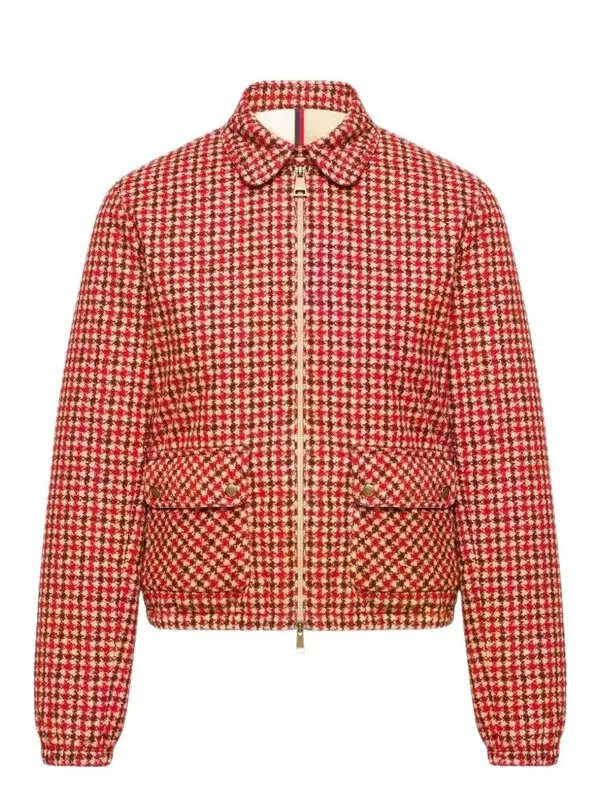 Moncler Lanset Houndstooth Zip-up Jacket - Red