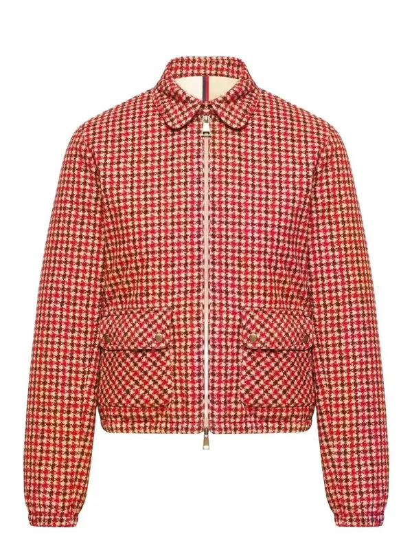 Moncler Lanset Houndstooth Zip-up Jacket - Red