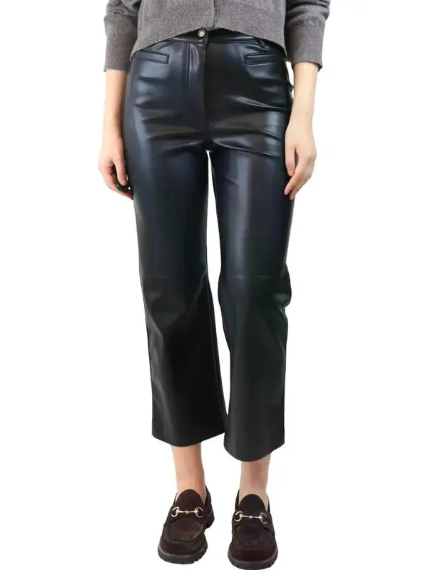 WYse Faux-leather Paneled Trousers - Black