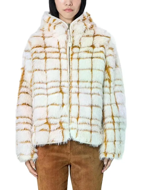 Moncler Check-patterned Faux-fur Jacket - Neutrals
