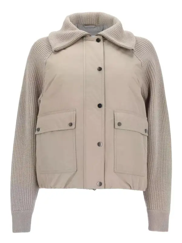 Brunello Cucinelli Beige Panelled Ribbed-knit Jacket - Neutrals