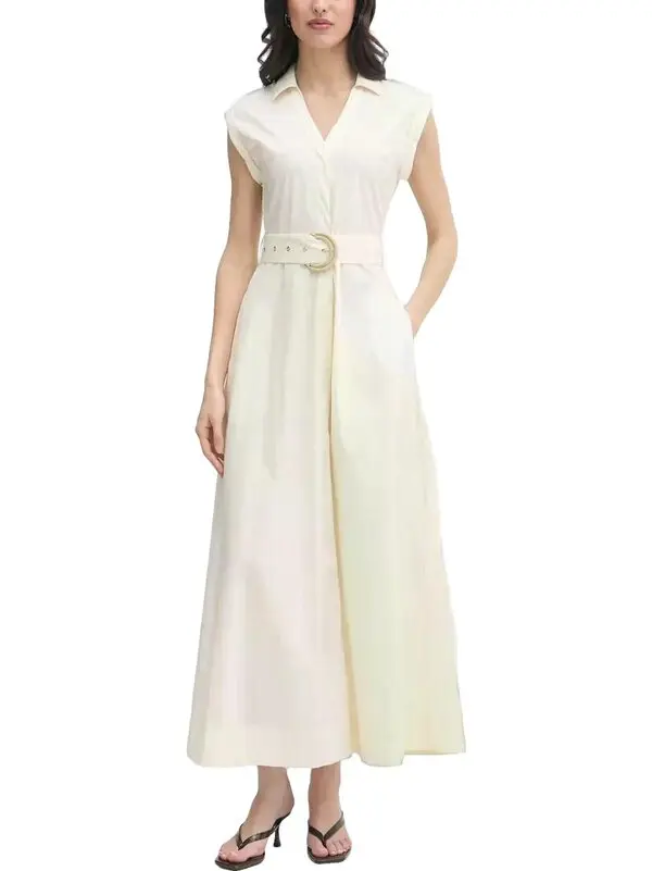 GAUDI Sleeveless Midi Dress With Belt - White