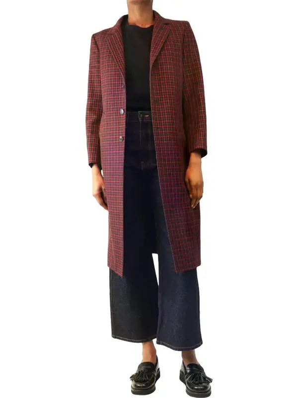 Balenciaga Checked Wool Coat - Red