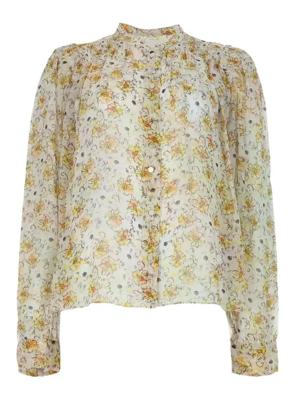 MARANT ETOILE Beige Floral Print Smocked Blouse - Neutrals