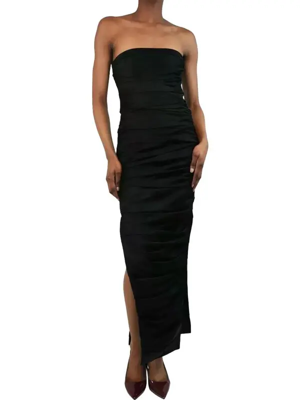 Khaite Strapless Ruched Midi Dress - Black