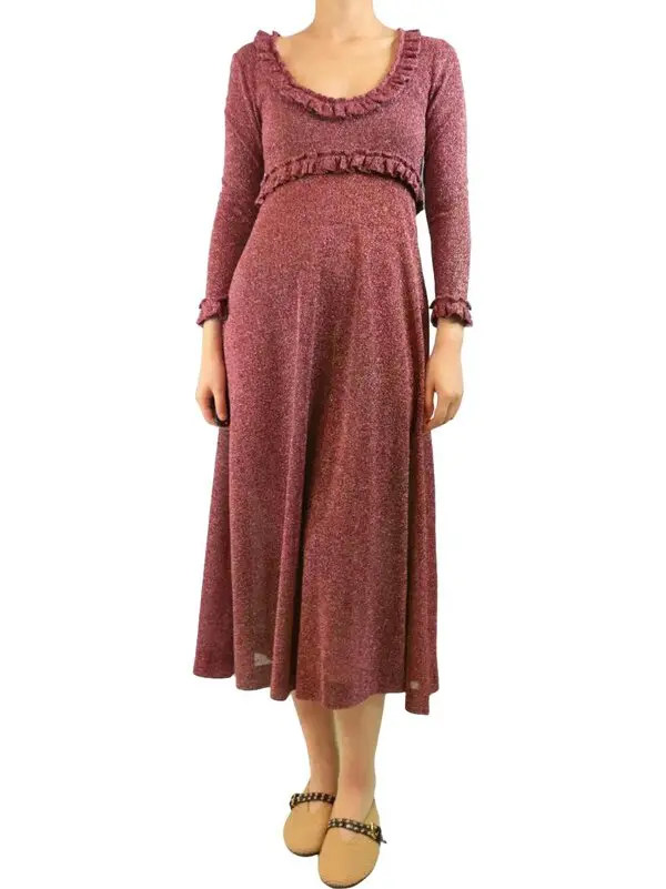 Alexa Chung Ruffled Lurex Midi Dress - Pink