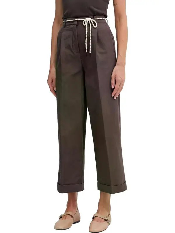 BENETTON Wide Leg Trousers With Rope Belt Detail - Brown
