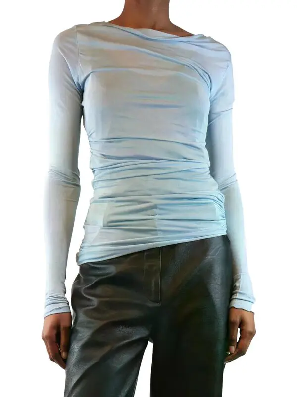 Blumarine Ruched Long-sleeved T-shirt - Blue