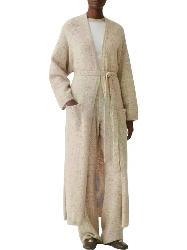 Fabiana Filippi Belted Flecked Maxi Cardigan - Neutrals