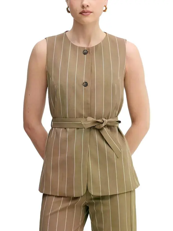 BENETTON Pinstripe Belted Top - Neutrals