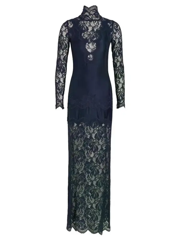 Rabanne Lace-panelled High-neck Maxi Dress - Blue