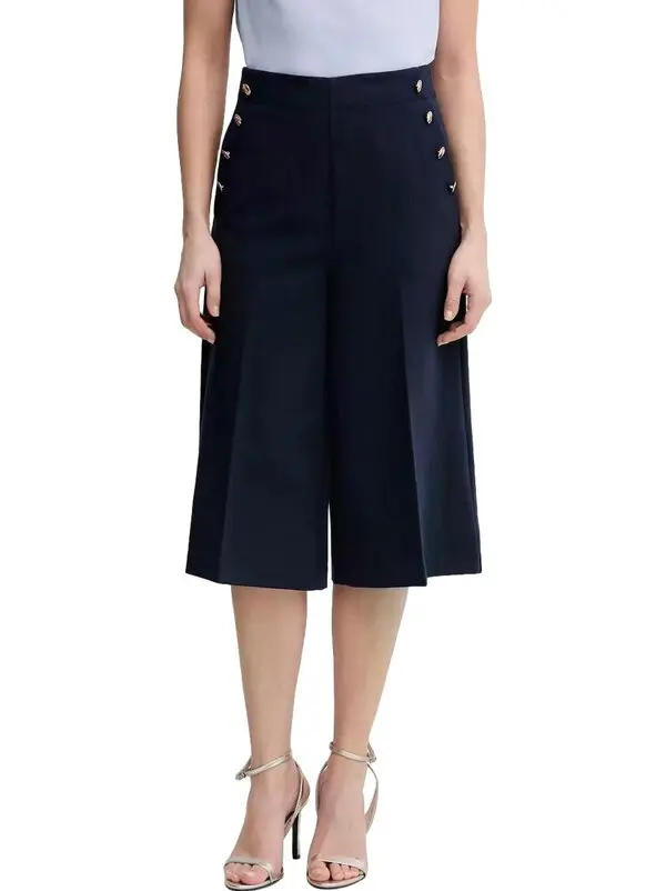 BENETTON Pleated Shorts With Decorative Buttons - Blue