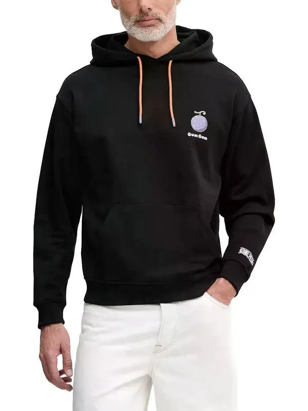 BENETTON Graphic Print Drawstring Hoodie - Black