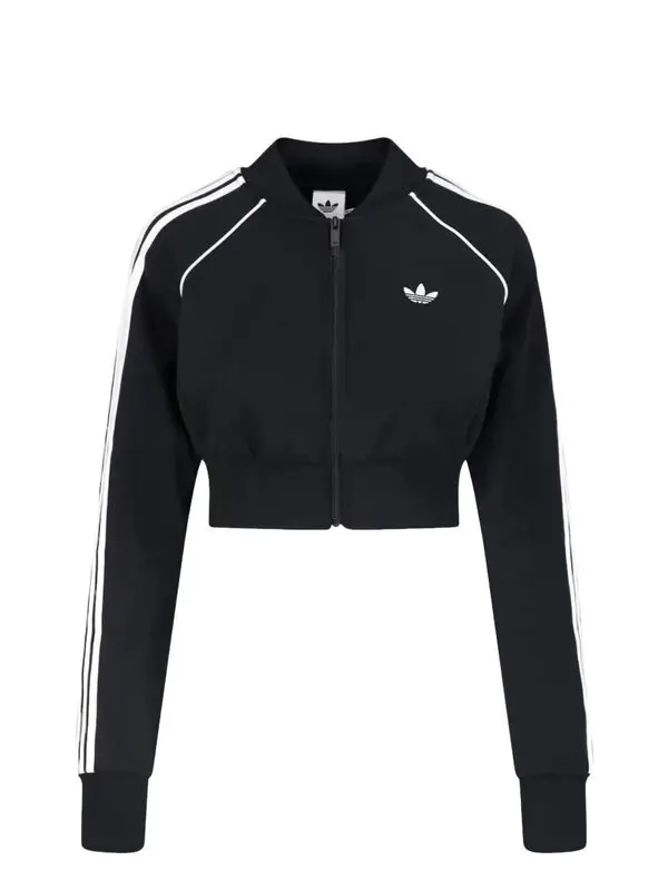 Adidas Cropped Sweatshirt With Stripe Detail - Black