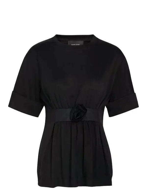 Simone Rocha Floral Appliqué Gathered T-shirt - Black