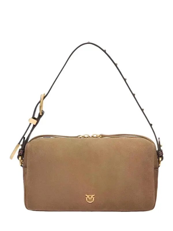 Pinko Medium Suede Boston Bag With Spray Effect - Neutrals