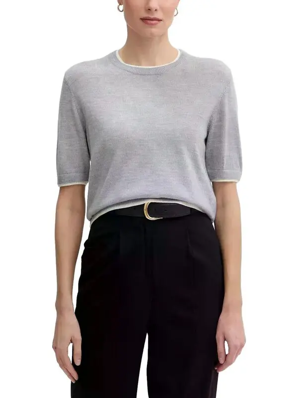 BENETTON Contrast-trim Short-sleeve Sweater - Grey