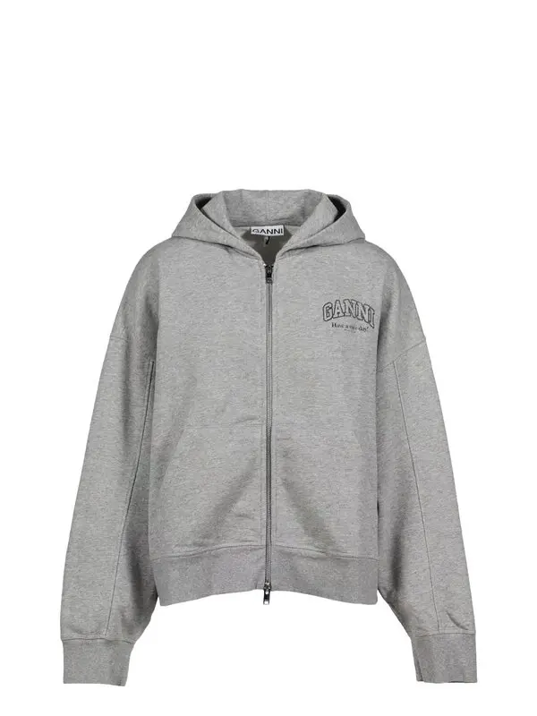 GANNI Logo-print Zip-up Hoodie - Grey