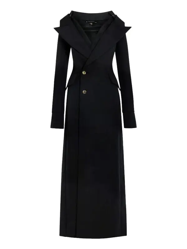 A.W.A.K.E. Mode Double-breasted Off-shoulder Coat - Black