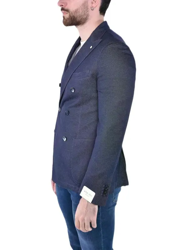 L.B.M. 1911 Double-breasted Textured Jacket - Blue