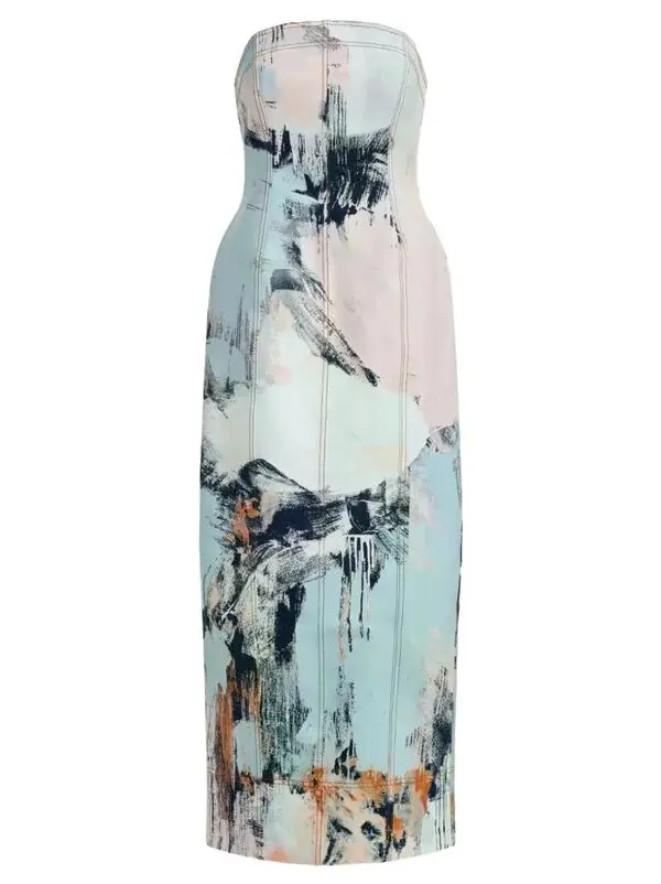 Aje Lettera Brush-stroke Denim Midi Dress - Blue
