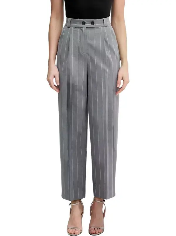 BENETTON Pinstripe Pleated Trousers - Grey