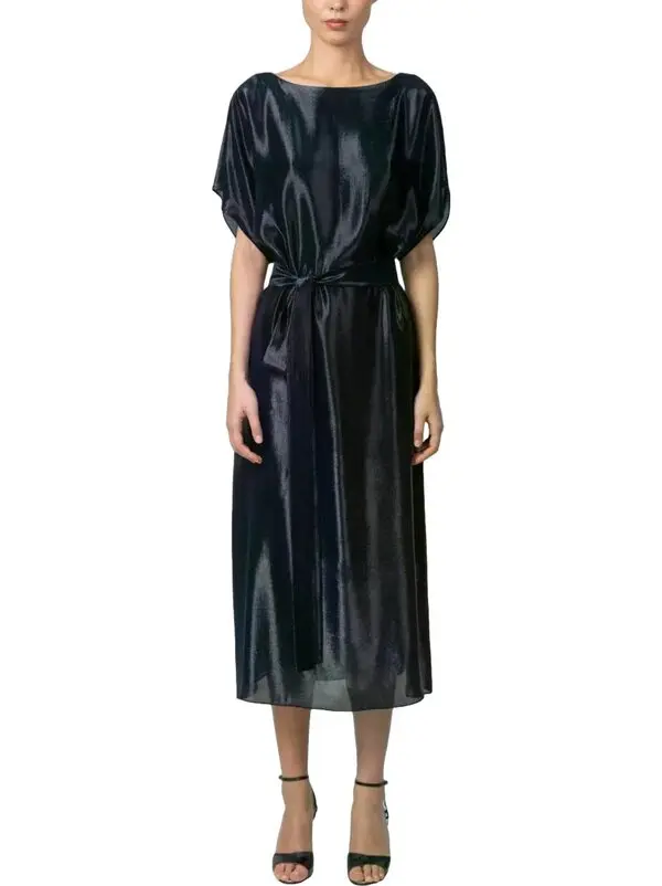 INDRESS Goldaming Lurex-detail Belted Midi Dress - Blue