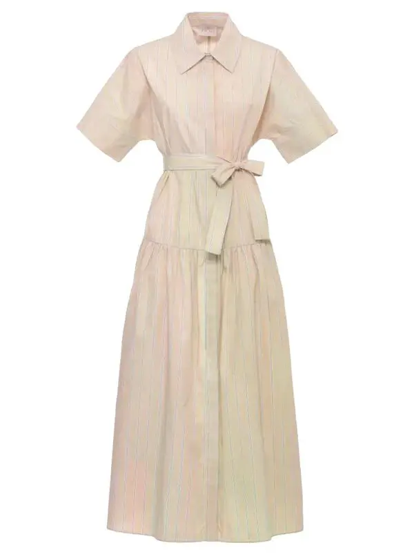 EMME Fauna Striped Belted Midi Dress - Neutrals