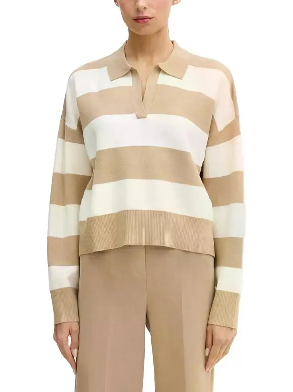 BENETTON Horizontal Stripe Polo Collar Sweater - Neutrals