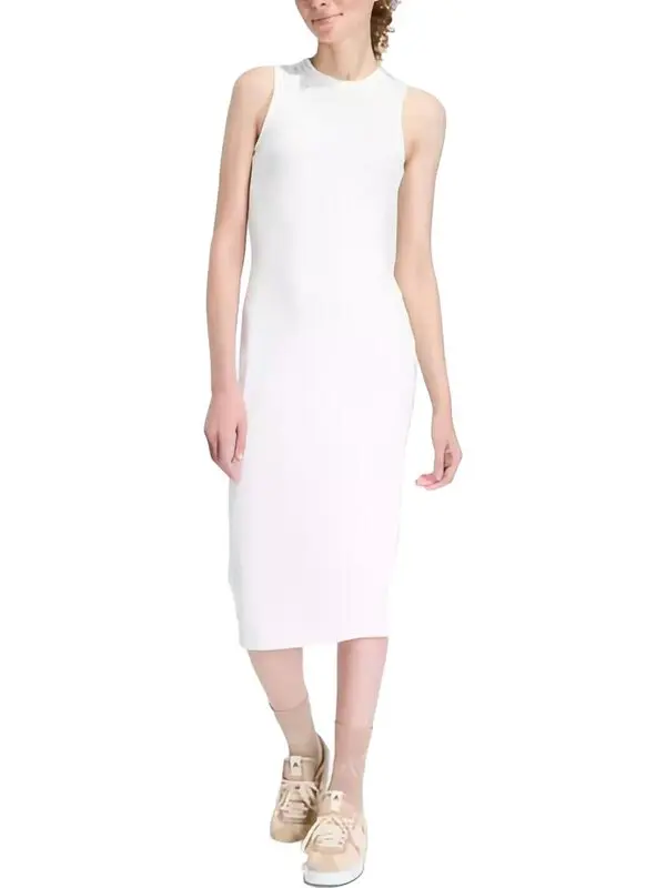 Adidas Ribbed Knit Sleeveless Crewneck Midi Dress - Neutrals