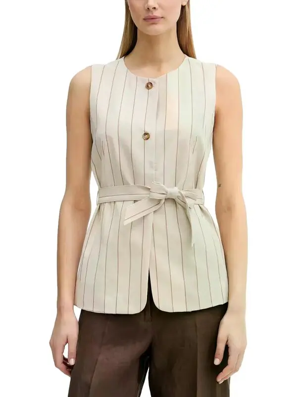 BENETTON Pinstripe Belted Top - Neutrals