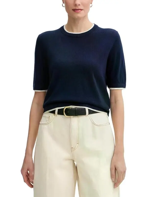 BENETTON Contrast Trim Short Sleeve Sweater - Blue