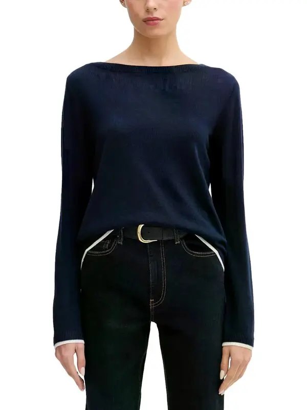 BENETTON Contrast-trim Boat-neck Sweater - Blue