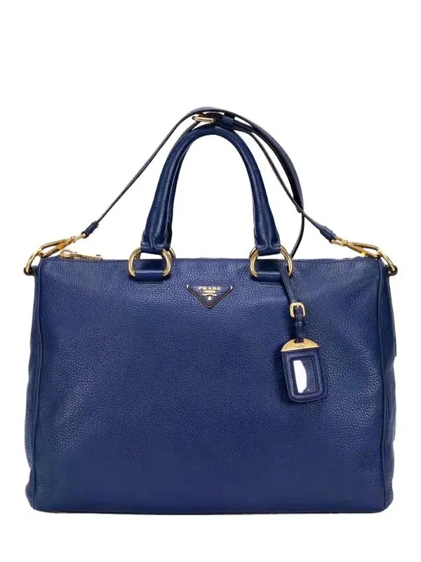 Prada Vitello Daino Bauletto Tote Bag - Blue