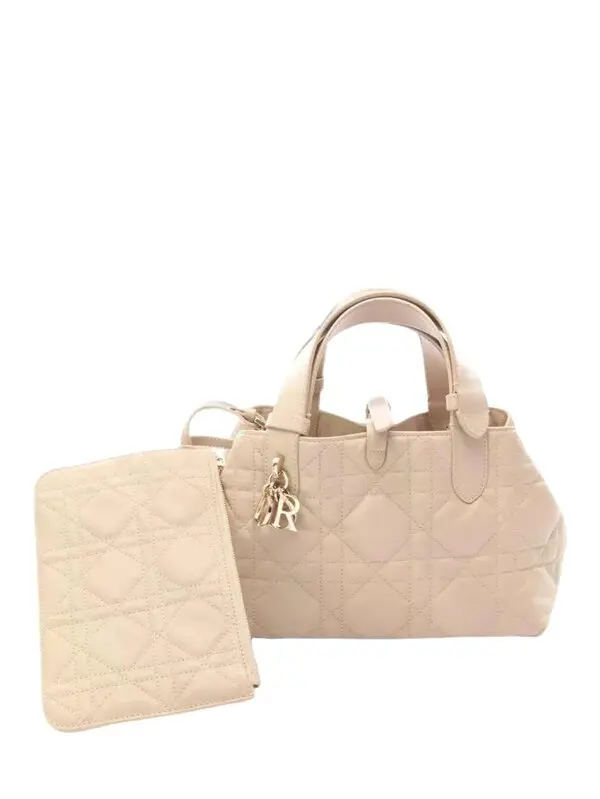 Dior Cannage Quilted Leather Handbag With Gold-tone Logo Charm - Neutrals