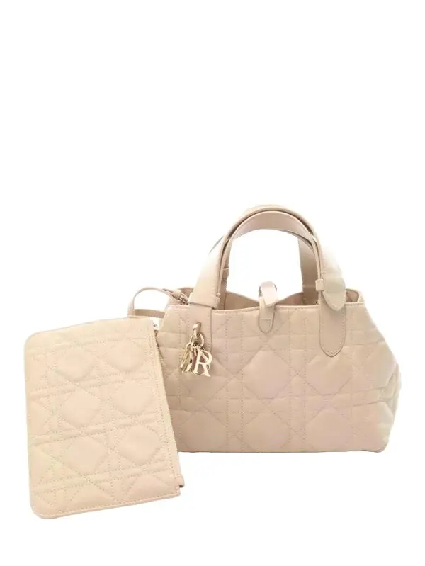 Dior Cannage Quilted Leather Handbag With Gold-tone Logo Charm - Neutrals