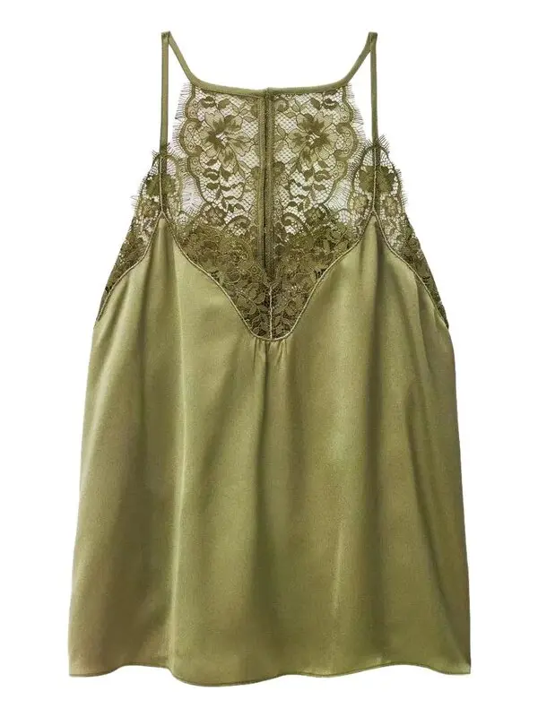 Ba&sh Corina Satin And Lace Halterneck Top - Green